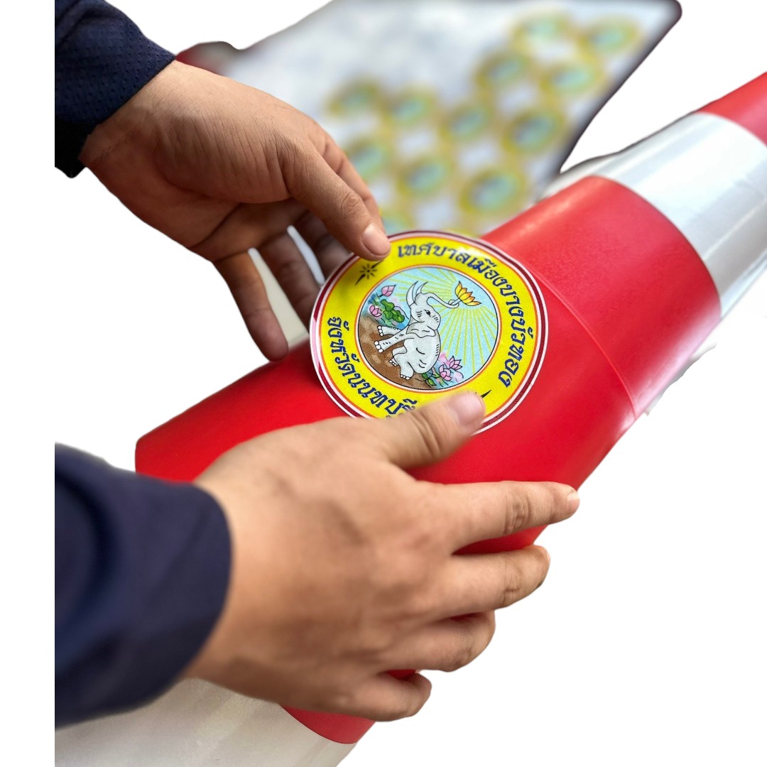 สติกเกอร์โลโก้ ติดกรวยจราจร Custom Logo Traffic Cone Stickers